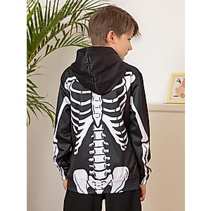 Lovekider Halloween Hoodies for Boys Girls 11-13 Years Old Scary Hooded Pullover 3D Skeleton Sweatshirts without Fleece