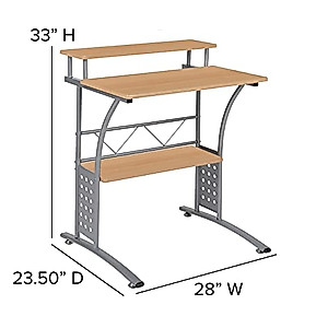 Flash Furniture Clifton Maple Computer Desk with Top and Lower Storage Shelves 28 Inch