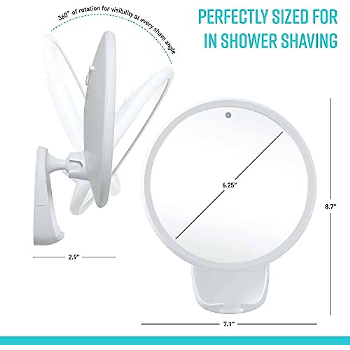 Airia Living Battery Powered Heated Glass Fogless Efficient Shaving Mirror Shatterproof Shower Mirror with 3M Tape, Razor Holder, & 360 Swivel, Black 7.1" x 8.7"