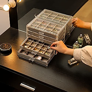 Cq acrylic Earring Jewelry Organizer with 5 Drawers,Clear Acrylic Jewelry Box for Women,Velvet Earring Display Holder for Earrings Ring Bracelet Necklace,Birthday and Christmas Gift,Grey