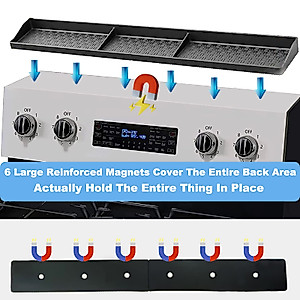 Optukeop 30" Magnetic Stove Top Shelf, Anti-Slip Silicone Kitchen Shelf Over The Stove,6 Strong Magnets Spice Rack Organizer for Stove Oven, Zero Installation&Heat Resistant-Black