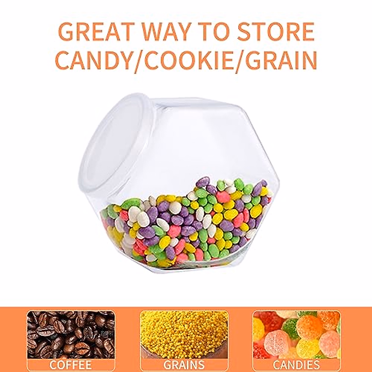 CAGSIG Candy jars with lids 8 Pack Plastic Candy Jars with Lid, Hexagon Candy Jars Cookie Jars for Kitchen, Clear Candy Containers for Snacks, Candy, Cookie, Dog Treats, Craft and Sewing Supplies, Coffee Pod, Laundry Pod ( 30 OZ)
