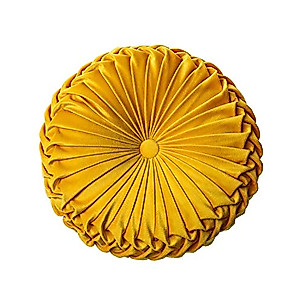 HLOVME Throw Pillow for Couch Decorative 3D Pumpkin Round Velvet Cushion for Sofa Bed Chair Floor 15"X15", Yellow