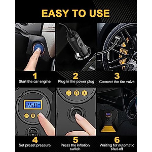 Atsanc Tire Inflator, 12V DC Portable Air Compressor with Auto-Shutoff Design, Fast-Inflating Electric Air Pump for Car Tires, Auto Digital Car Tire Pump 150PSI Max with LED Light for Various Purposes