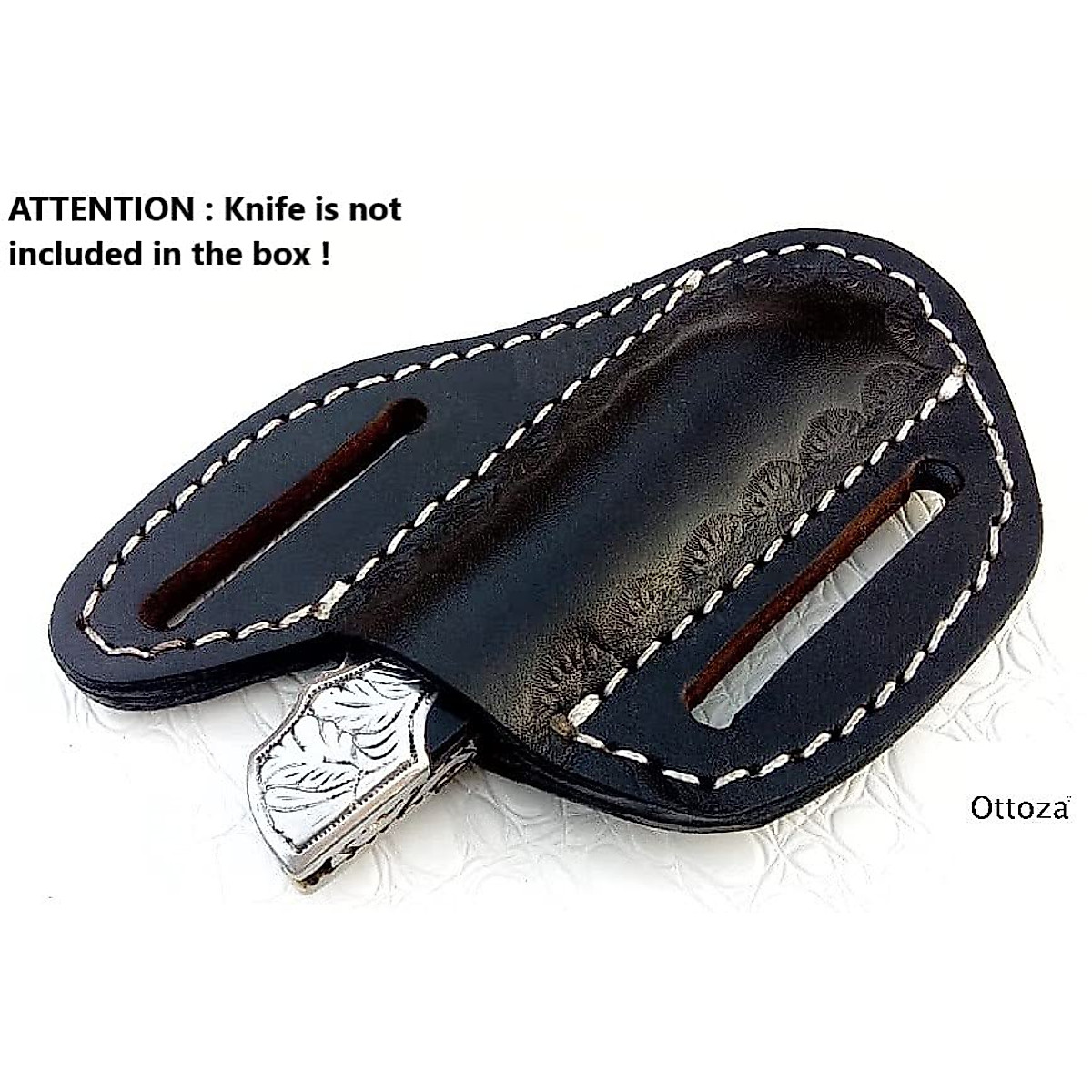 Ottoza Handmade Leather Knife Sheath CROSS DRAW KNIFE SHEATH 5" Folding Pocket Knife Sheath - Leather Folding Knife Sheath for 5 inch Folding Knives/Pocket Knives Black TOP GRAIN LEATHER No:73
