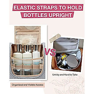 BAGSMART Travel Toiletry Bag for Women, Hanging Toiletry Bag with Hook, Travel Cosmetic Makeup Bag Travel Organizer for Accessories, Shampoo, Full Sized Container, Toiletries,Grey-Medium