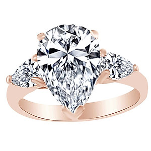 AFFY Pear Shape White Cubic Zirconia Three Stone Engagement Ring in 925 Sterling Silver (4.89 cttw) Ring Size-4.5