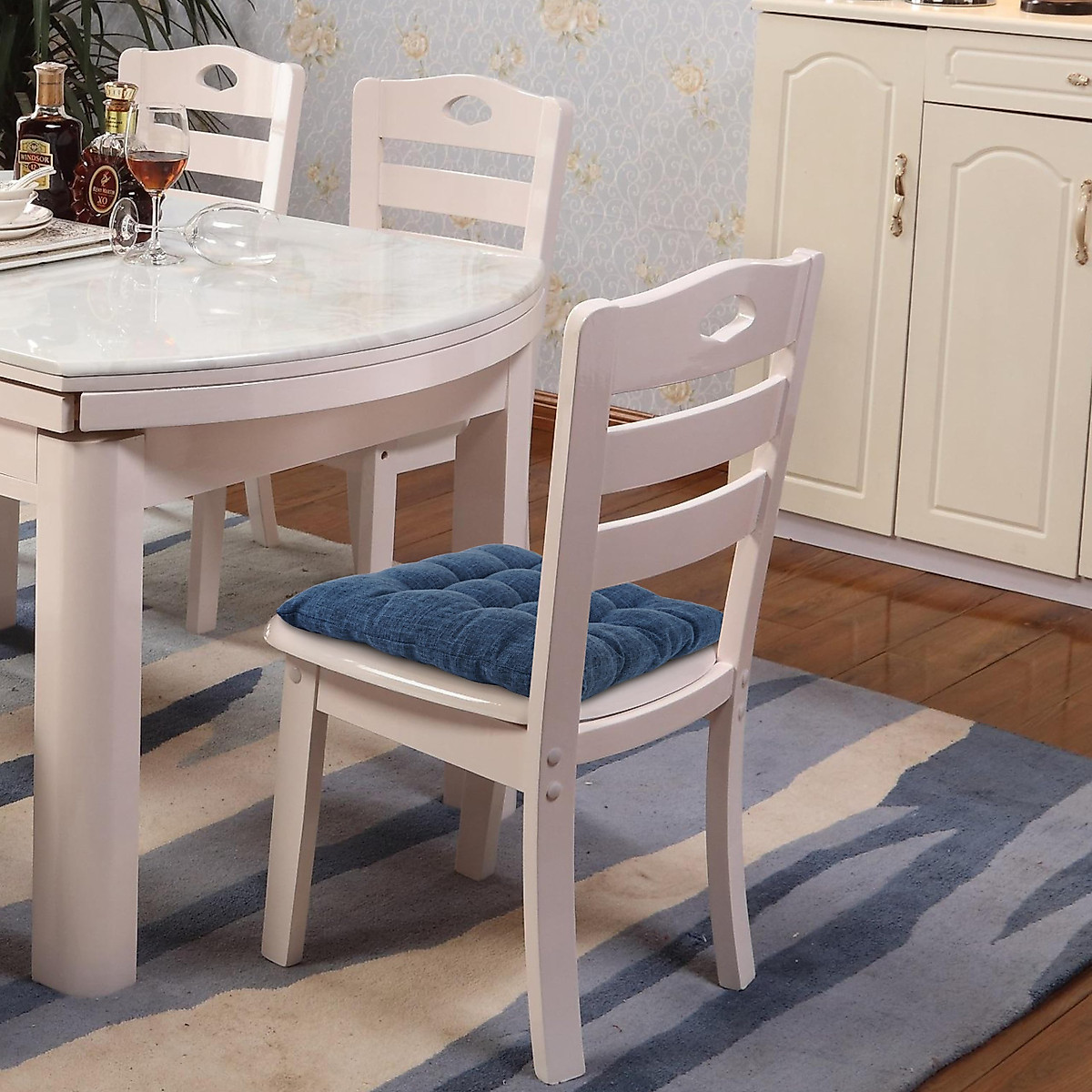 FlyGulls Chair Cushions for Dining Chairs Set of 4 Square Seat Cushion 18"x18" Office Chair Cushion Thick and Soft Kitchen Chair Pads with Ties, Navy