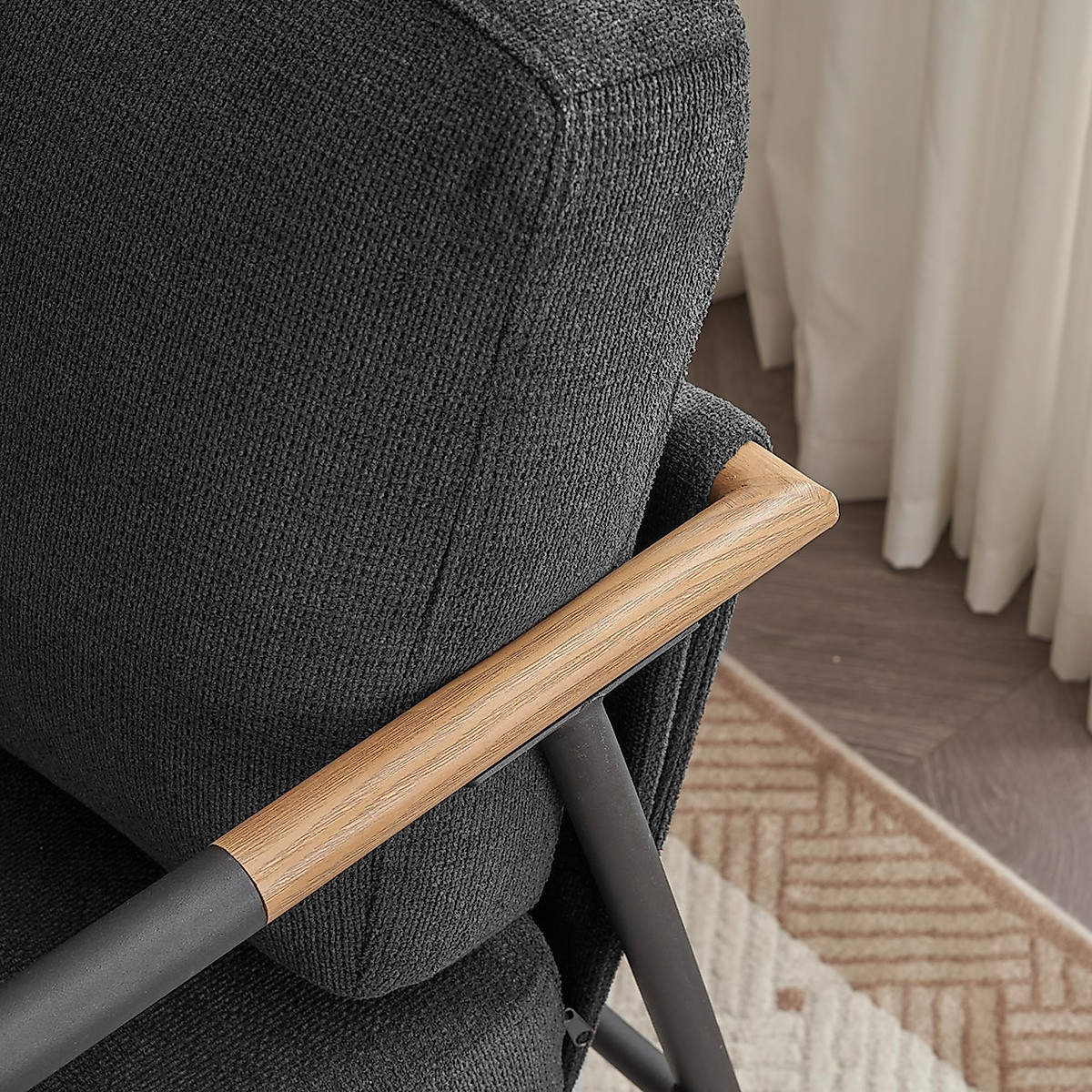 Tiophome Modern Chic Accent Metal Frame, Upholstered Chenille Living Room Chairs with Removable Seat & Back Cushion, Comfy Leisure Lounge Reading Side Armchair for Bedroom, Black, Extra Large