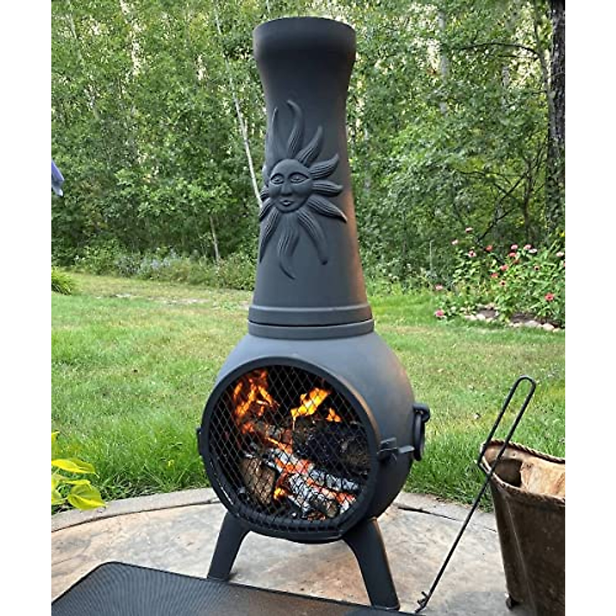 Sun Fire Outdoor Chiminea Fireplace by The Blue Rooster - Rust-Free Cast Aluminum Deck or Patio Firepit