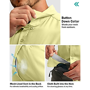 Men's Fishing Shirts with Zipper Pockets UPF 50+ Lightweight Cool Short Sleeve Button Down Shirts for Men Casual Hiking(Sunlit, Large)