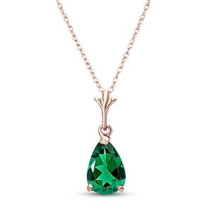 Galaxy Gold GG 14K Solid Rose Gold Necklace With Pear Shape 1.00 ctw High Polished Genuine Emerald - Grade AAA (18 INCH) LAB GROWN GENUINE REAL EMERALD