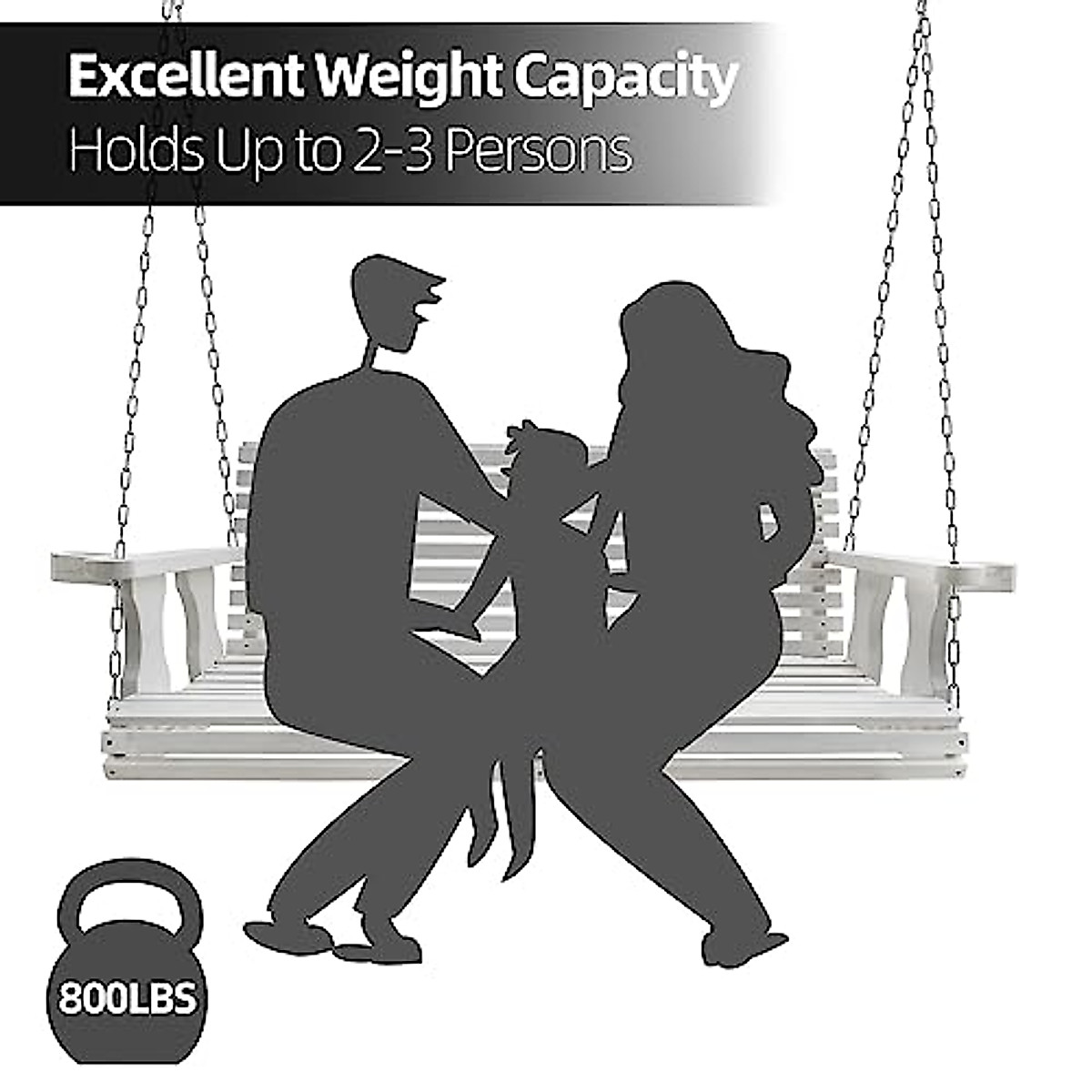 Porch Swing Outdoor, 5.5 FT Wooden Hanging Swing Bench with Cupholders and Hanging Chains Adults Heavy Duty 800lbs Capacity for Front Porch Garden Deck Patio Backyard Balcony