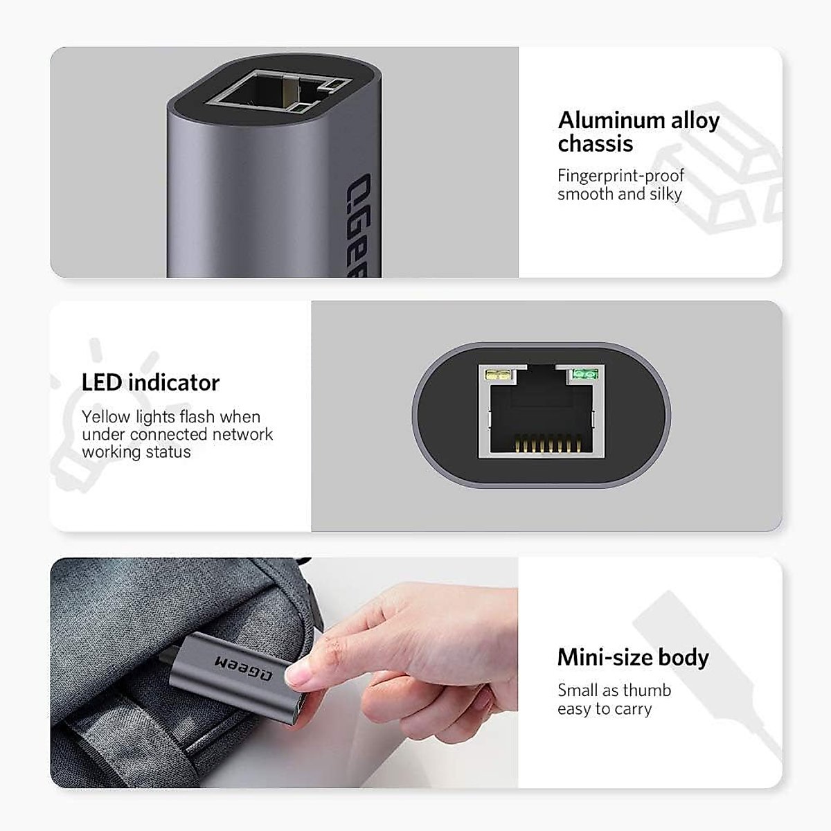 USB C to Ethernet Adapter, QGeeM Gigabit Ethernet to USB Type C, Thunderbolt 3/4 to RJ45 LAN Network Adapter Compatible for iPhone 15 Pro/max, MacBook Pro/Air, iPad Pro, Dell XPS etc