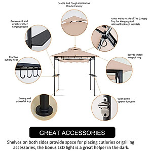 CHARMELEON Double Tiered Grill Gazebo 5x8, Outdoor BBQ Patio Canopy Tent with Stretchable Side Awning (Beige)