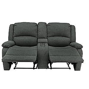 RecPro Charles 67" Double Recliner RV Sofa with Console and Cupholders | Zero Wall Loveseat for Camper | Wall Hugger Couch | Fifth Wheel Theater Seating | Replacement RV Furniture | Fossil Cloth