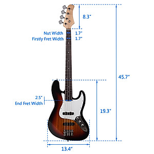 PURELOVEE 45 Inch Electric Bass Guitars Beginner Kit, Full Size 4 Strings Bass Guitar with Gig Bag, Guitar Hanger Hook, Finger Hand Piano, Guitar Strap, Pick and Guitar Cable