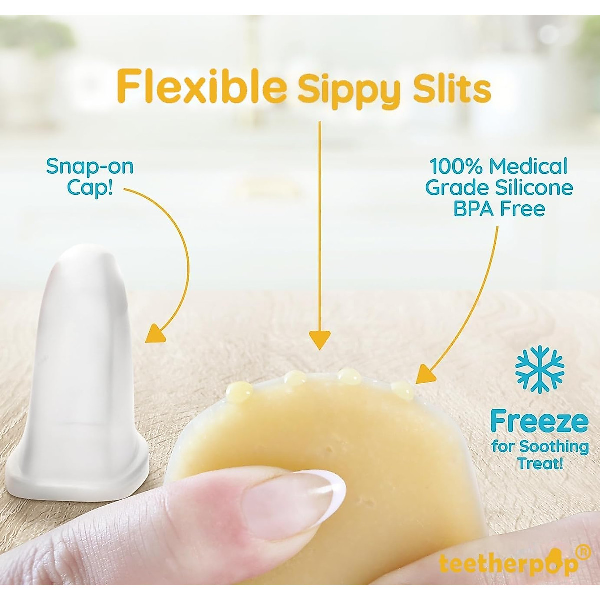 Teetherpop Fillable Silicone Teether for Babies – Cooling Teething Relief - Breastmilk Popsicle Molds for Teething with Spill-Proof Sippy Slits – Pureed Baby Fruit Feeder (PinkLimon & Fuchsia)