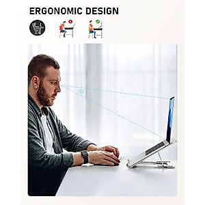 ACEMAGIC Laptop Stand, Aluminum Computer Riser, Ergonomic Laptops Elevator for Desk, Metal Holder Compatible with Notebook Computer Under 17.3 Inches, Silver