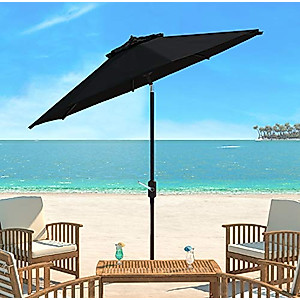 Safavieh PAT8001D Outdoor Collection Ortega Black Uv Resistant 9 Ft Auto Tilt Crank Umbrella