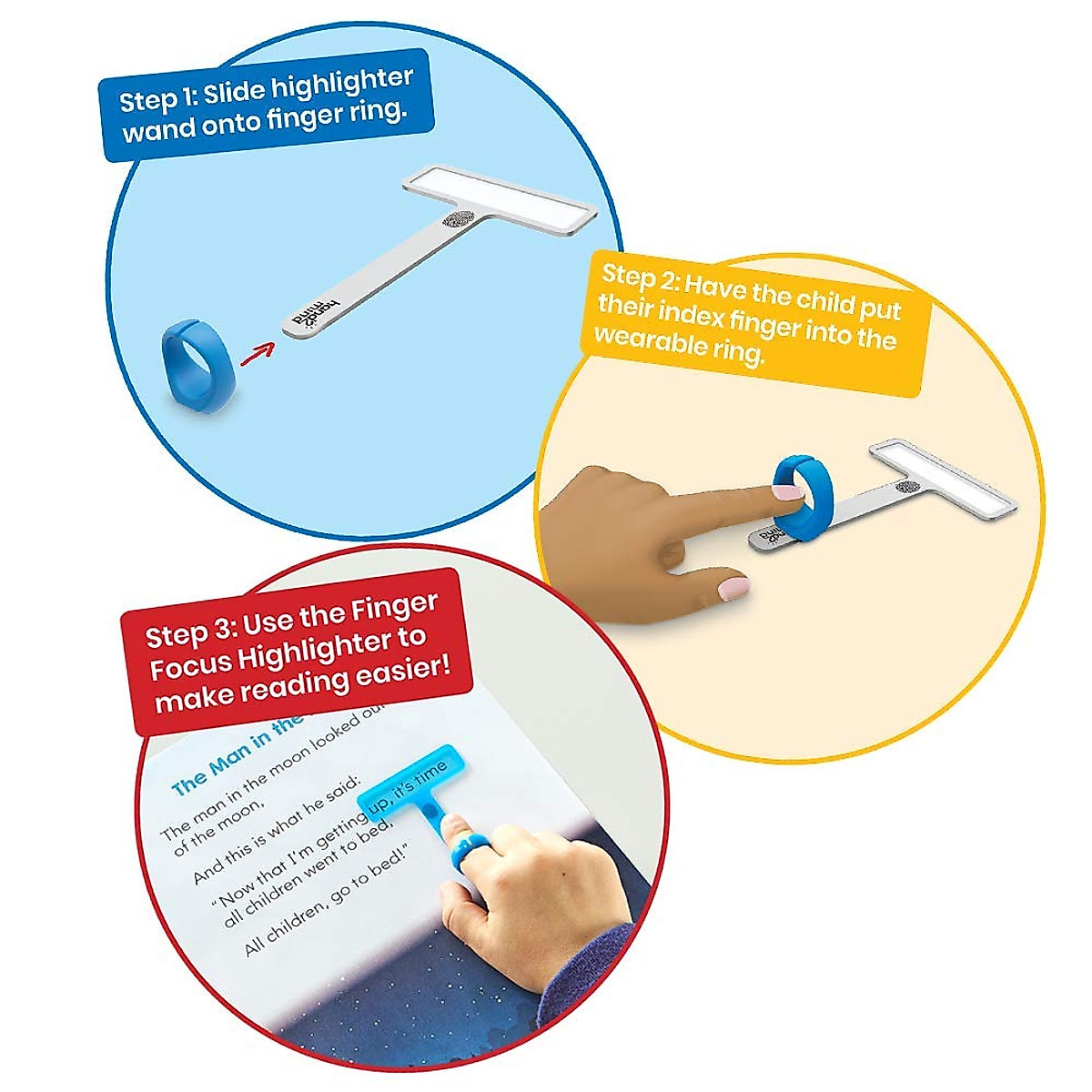 hand2mind Finger Focus Highlighter, Dyslexia Tools For Kids, Guided Reading Strips, ADHD Tools, Colored Overlays for Reading, Reading Tools for Kids, Calm strips, Homeschool Supplies (1 Pack)