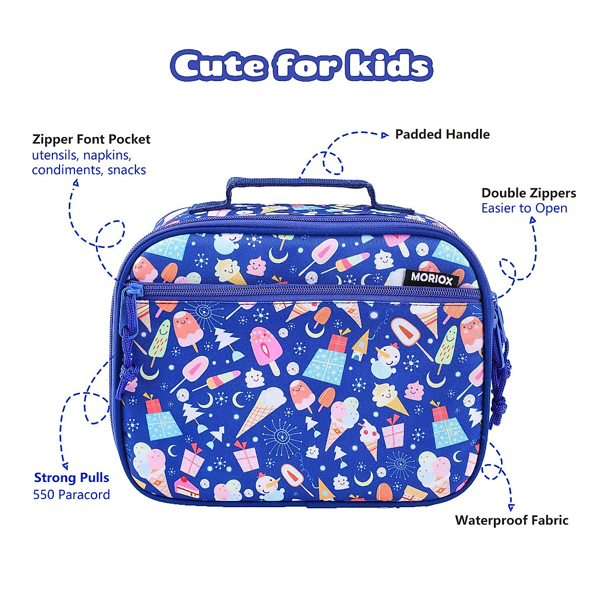 MORIOX Kids Lunch Box, Insulated Soft Lunch Bag for Boys Girls Teens Thermal Meal Tote Kit for School Picnic, Blue