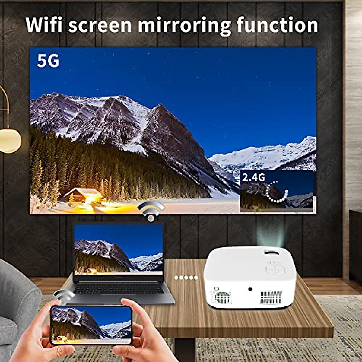5G WiFi Bluetooth Projector,Home Theater Video Projector 4K Projector ±50° Support 4D Keystone Correction, Native 1080P Full HD Outdoor Movies Projector, Compatible with TV Stick, iOS, Android, PS5