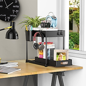 Kjfeoiye Under Sink Organizers and Storage, 2 Pack Large Capacity Heavy Load Pull-out Under Sink Shelves with Sliding Drawer for Kitchen and Bathroom, Black, 12 x 8.7 x 15.7 inch