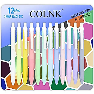 COLNK Retractable Ballpoint Pens,Medium Point 1.0mm,Black Ink,Comfortable Triangle Grip, Gift Pens Ballpoint for Note-taking,Soft Touch, Long Lasting Writing, 12 Count
