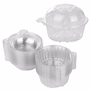BlueSnail 50 pieces Plastic Single Individual Cupcake Muffin Dome Holders Cases Boxes Cups Pods