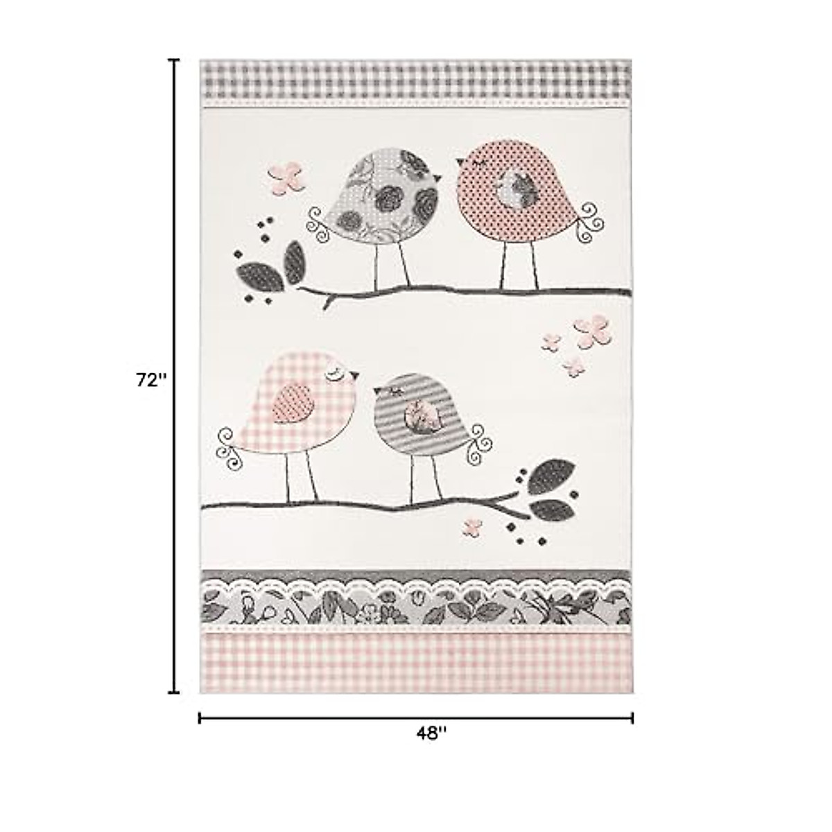 SAFAVIEH Carousel Kids Collection Accent Rug - 4' x 6', Pink & Ivory, Birds Design, Non-Shedding & Easy Care, Ideal for High Traffic Areas for Boys & Girls in Playroom, Nursery, Bedroom (CRK153P)