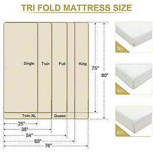 MUUEGM Folding Mattress, 4 Inch TwinXL Tri-fold Memory Foam Mattress, Foldable Mattress with Washable Cover, Trifold Mattress for Yoga/Camping/RV/Guest Beds,CertiPUR-US Certified