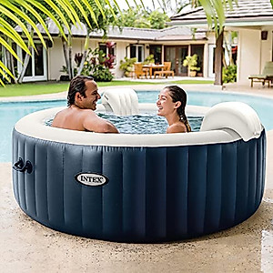 INTEX 28429EP PureSpa Plus Bubble Massage Spa Set: includes Energy Efficient Spa Cover – 2 Contoured Headrest – LED Light – 4 Person Capacity – 77" x 28"