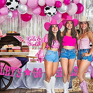 Hombae Cowgirl Bachelorette Party Decorations, Let’s Go Girls Party Supplies, Disco Hot Pink Nashville Cowgirl Bridal Shower, Fringe Curtain Balloon Banner Tablecloth Cake Topper Plates Napkins Forks