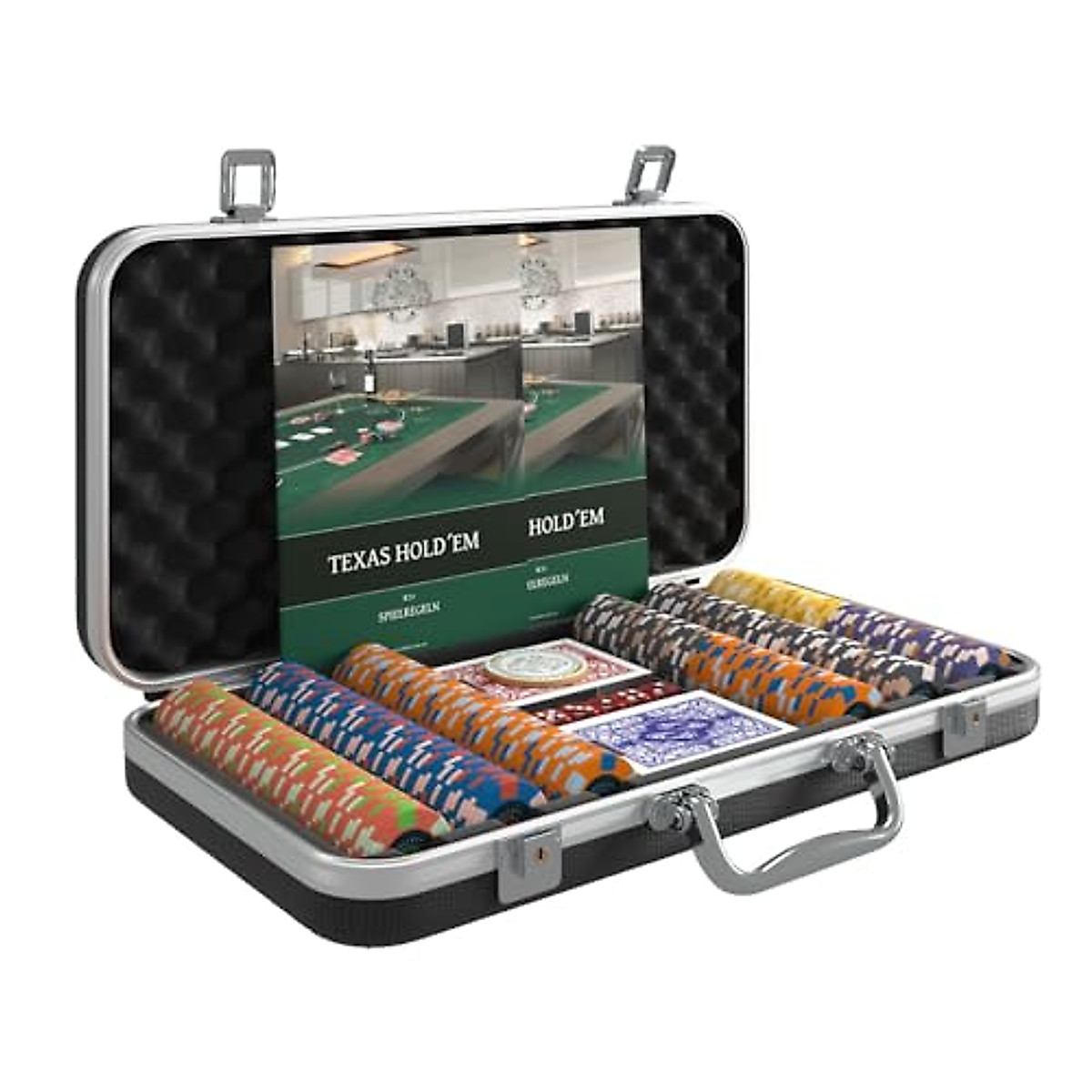 Bullets Playing Cards Poker Sets with Case - Versatile Denominations for Poker, Blackjack, & Casino Games - Durable & Complete Set - Poker Case with 300 Ceramic Poker Chips 'Richie' with Values