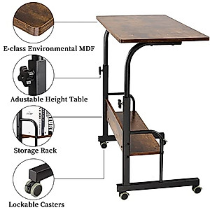 SIDUCAL Portable Laptop Desk, Mobile Laptop Cart Adjustable Height, Rolling Laptop Stand for Desk, Rolling Computer Cart with Wheels, Couch Desk Bed Desk for Laptop and Writing, 31.5'' Rustic Brown