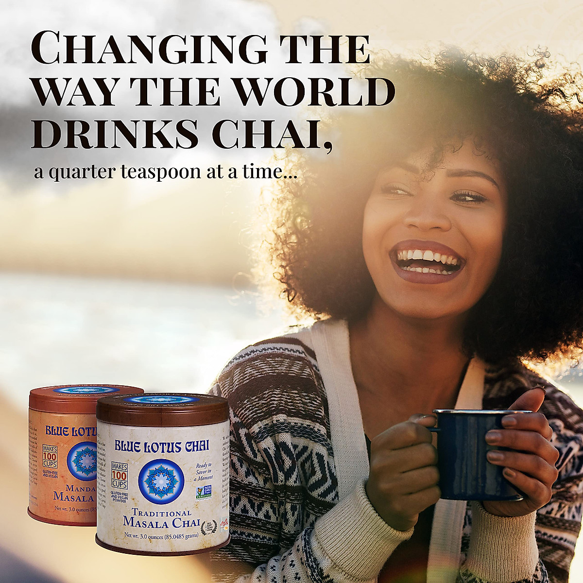 Blue Lotus Chai - Rooibos Flavor Masala Chai - Makes 65 Cups - 2 Ounce Masala Spiced Chai Powder with Organic Spices - Instant Indian Tea No Steeping - No Gluten