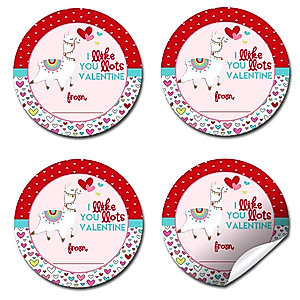 Like You Lots Llama-Themed Valentine Party Favor Sticker Labels, 40 2" Party Circle Stickers by AmandaCreation, Great for Classroom Valentines, Envelope Seals, Gifts & Treats