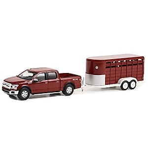 Greenlight 32270-D Hitch & Tow Series 27 - 2019 F-150 XLT with Livestock Trailer 1/64 Scale