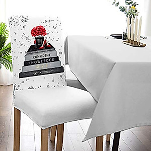 Dining Room Chair Covers, Red Lipstick High Heels Flower Black Gray Book Abstract Watercolor Painting Stretch Parsons Chair Slipcovers Removable Chair Protector Cover Set of 8