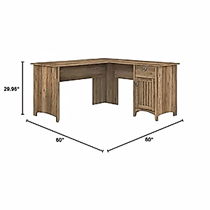 Bush Furniture Salinas L-Shaped Storage | Study Table with Drawers & Cabinets | Home Office Computer Desk, 60W, Reclaimed Pine