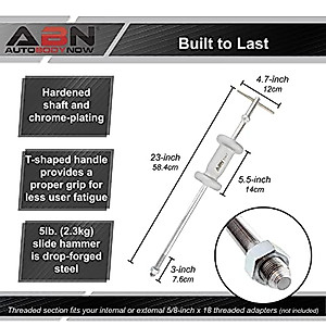 ABN Slide Hammer Puller Set - 5 lb Slide Hammer Axle and Hub Puller and Dent Remover Unit Auto Body Hammer Tool
