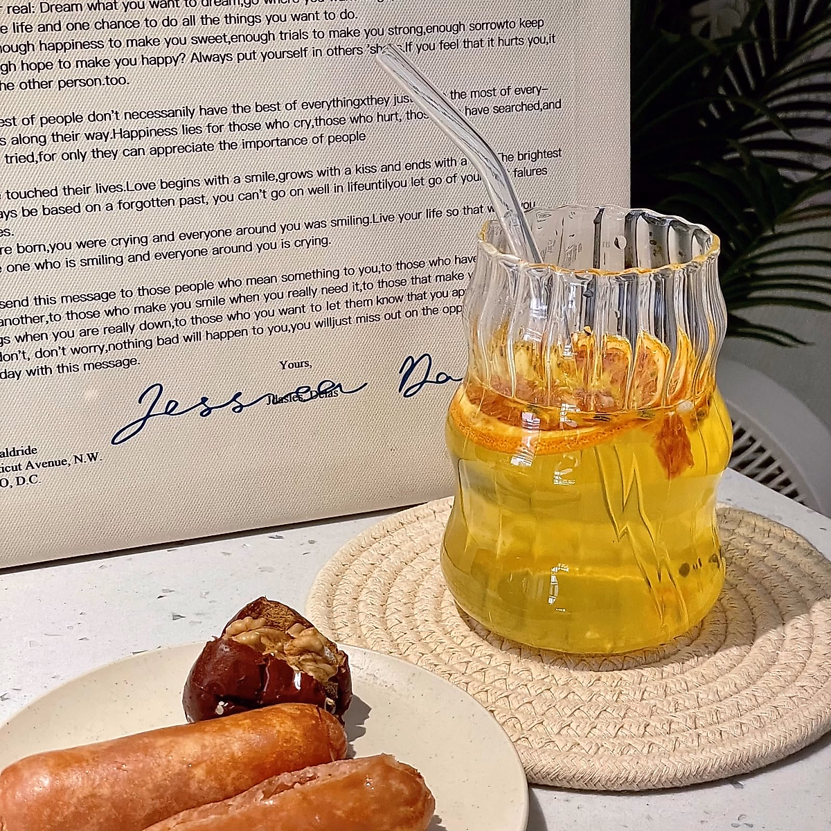 2 Pcs Ribbed Glass Cups, 18 Oz Vintage Drinking Glassware with Wave Shape Design, Bubble Cups for Iced Coffee, Juice, Beverage, Milk, Cocktails, Bubble Tea, and More