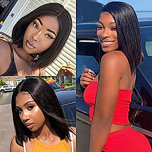 Aligrace 4x4 Bob Wig Human Hair 4x4 HD Lace Front Wigs Human Hair Side Part Frontal Bob Wig, Glueless Short Bob Closure Wigs Human Hair for Black Women Pre Plucked 180 Density 10 Inch