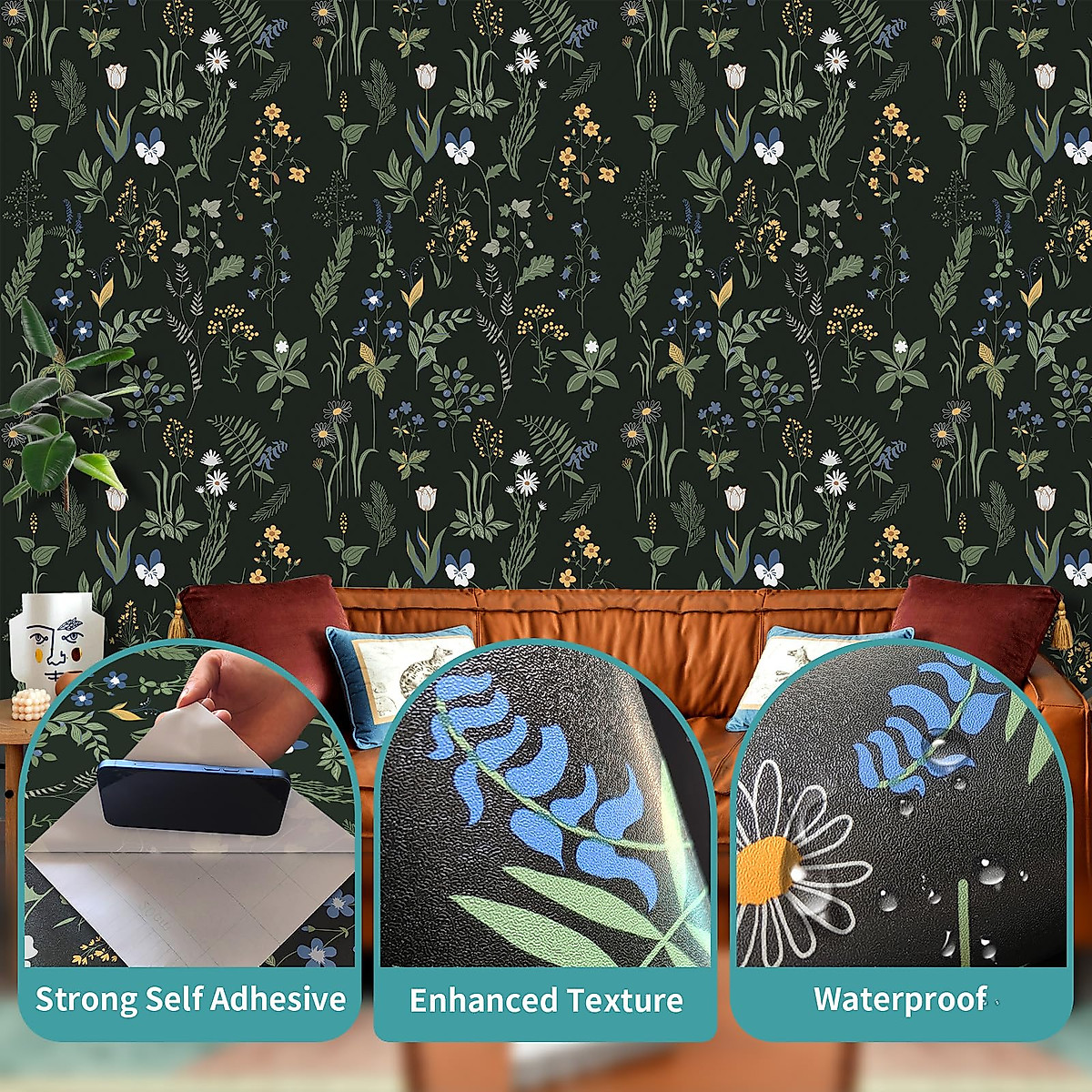 Cismmy Removable Peel and Stick Wallpaper Boho 17.5 x 118 in Floral Wallpaper for Bedroom Bathroom Easy Peel Off Wallpaper Stick on Wallpaper Contact Paper Renter Friendly Wall Paper