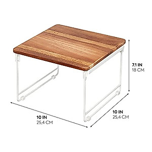 The Ría Safford Collection by iDesign Acacia Wood and Wire Plate Riser, 10" x 10", Coconut