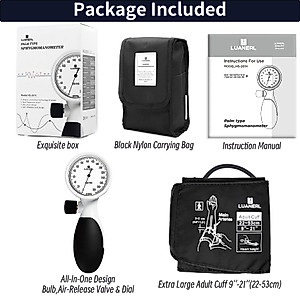 LUANERL Manual Blood Pressure Cuff Adult 9”-21” Inches (22-53CM) (Large/XL)- Aneroid Sphygmomanometer -Extra Large with Integrated Bulb, Dial and Air Valve, Comfort Cuff | for Clinical or Home Use