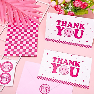 Whaline 20 Set One Happy Dude Thank You Greeting Cards with Envelopes and Stickers Hot Pink Smile Face Thank You Cards for Back to School Wedding Baby Shower Graduation Baby Bridal Birthday