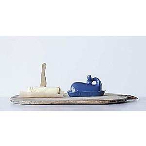 Creative Co-Op Coastal Stoneware Whale Shaped Butter Dish, Navy Blue