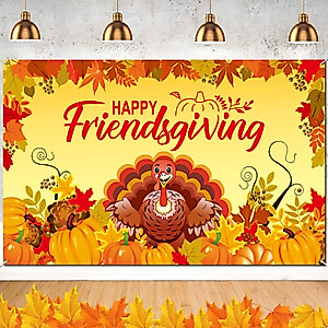 Friendsgiving Banner, Fall Banner, Happy Friendsgiving Wall Backdrop Thanksgiving Holiday Feast Party Supplies Outdoor Photo Background Fall Decorations for Home School